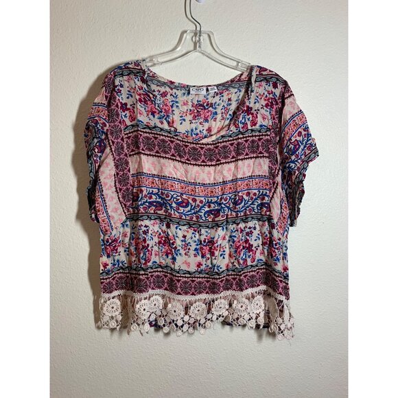 Cato | Tops | Cato Boho Blouse Womens Plus Size 82w Lace Trimmed Crop ...